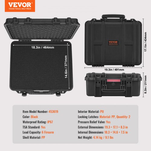 VEVOR Hard Pistol Cases with Pre-cut PU Foam Lockable Pistol Case for 6 ...