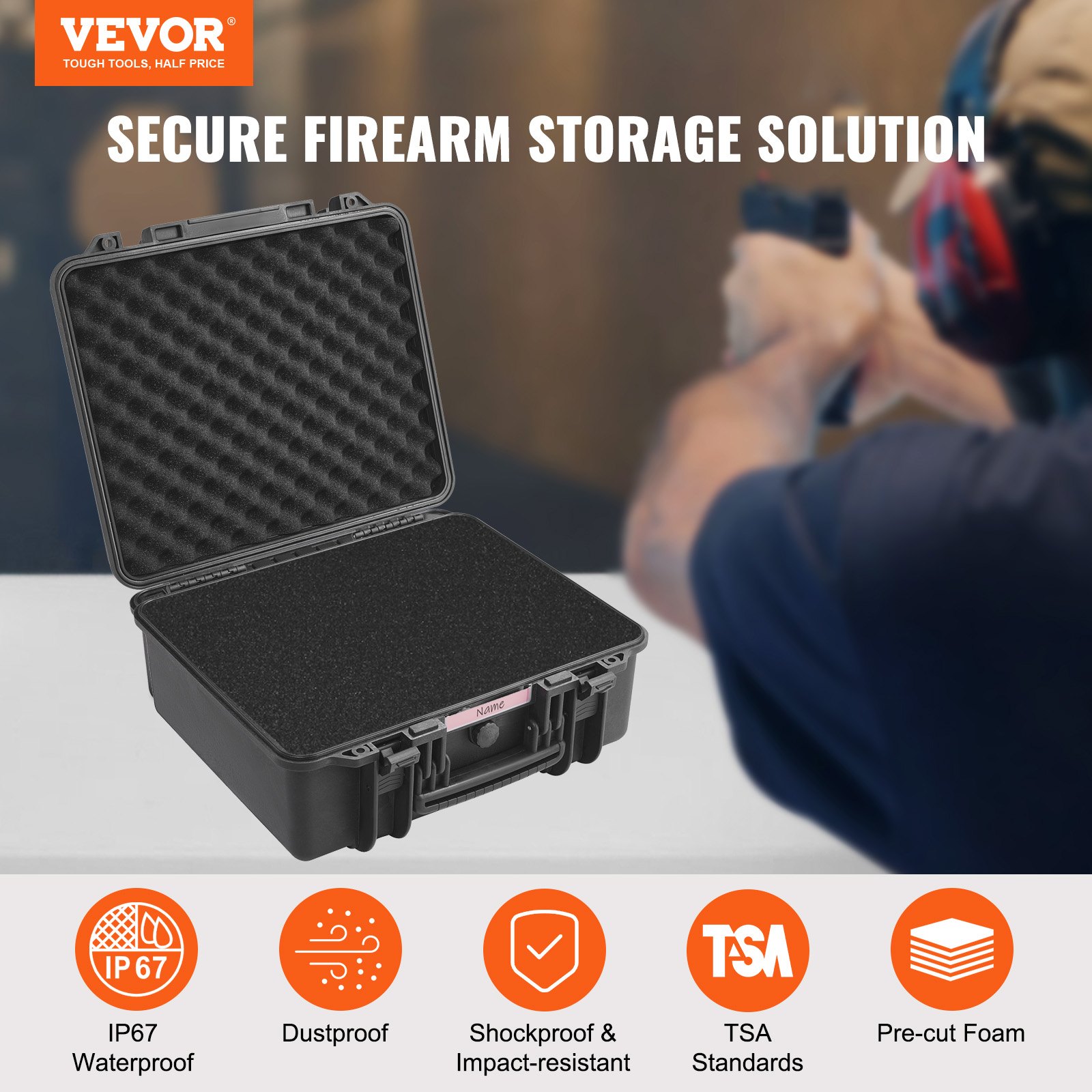 VEVOR Hard Pistol Cases with Pre-cut PU Foam Lockable Pistol Case for 6 ...