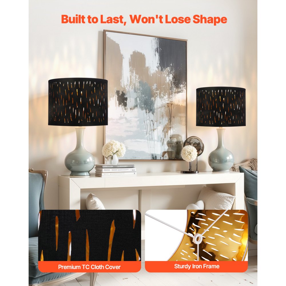 VEVOR Drum Table Lamp Shades — Black Hollow-Carved Design