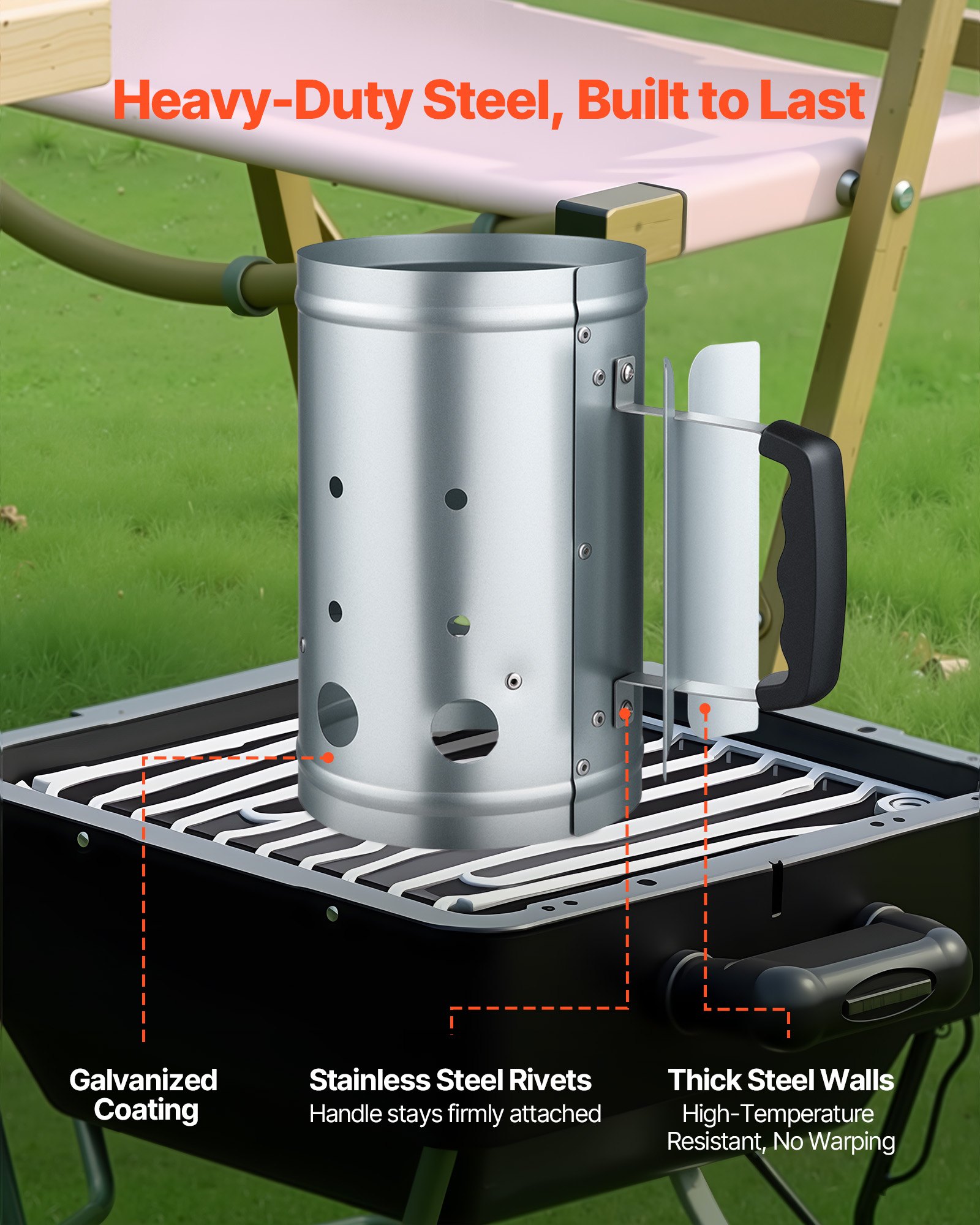 VEVOR Barbecue Charcoal Chimney Starter – 4 lbs Steel