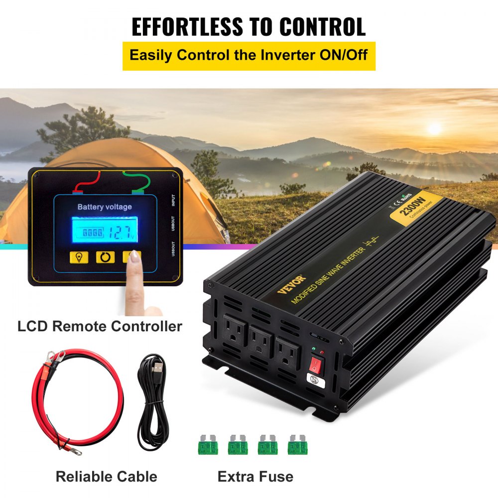 VEVOR Power Inverter, 2300W Modified Sine Wave Inverter, DC 24V to AC ...