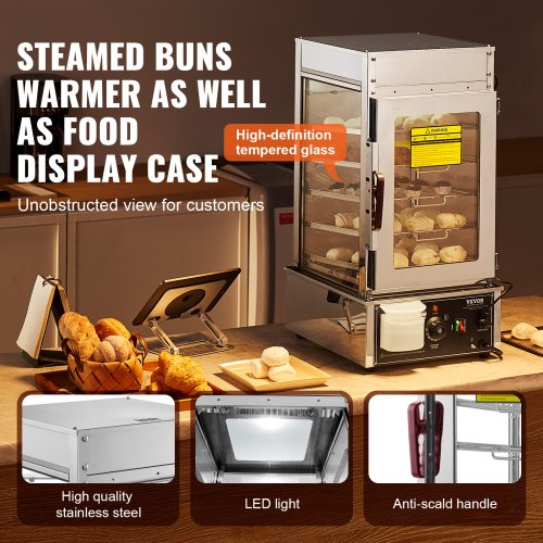 VEVOR Commercial Food Warmer Display 5-Tier Food Steamer Buns Warmer ...