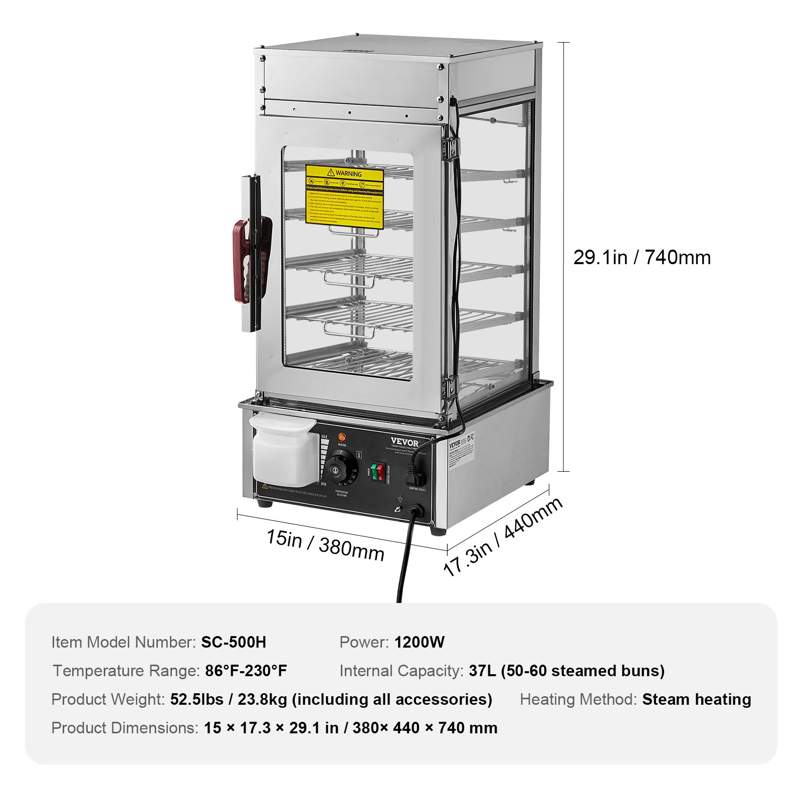 VEVOR Commercial Food Warmer Display — 60 Bun Capacity