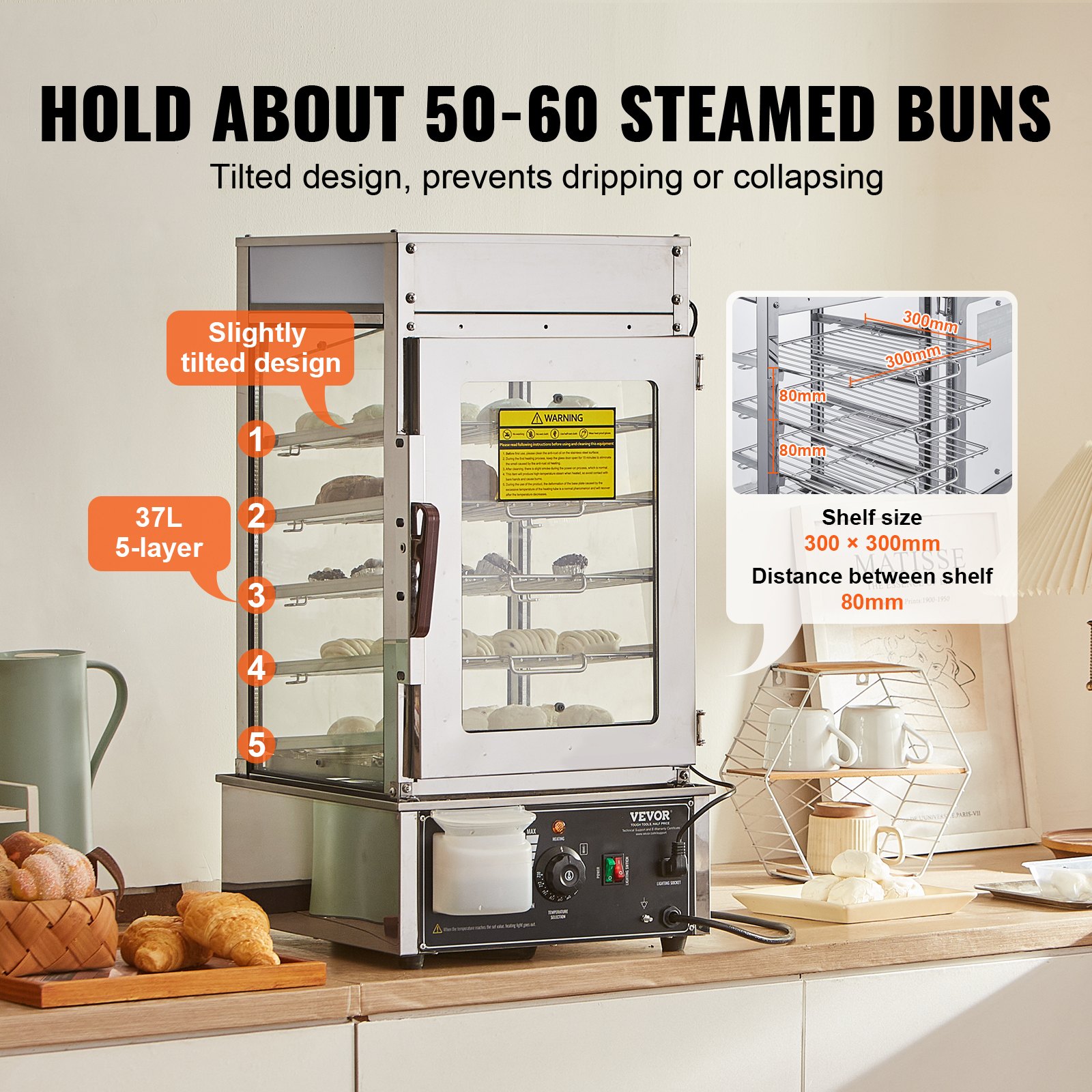VEVOR Commercial Food Warmer Display, 5-Tier Food Steamer Bun Warmer ...