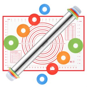 Adjustable Rolling Pin Stainless Steel with Thickness Rings and Baking ...