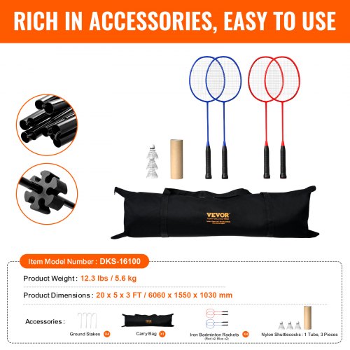 VEVOR Badminton Net, Height Adjustable Volleyball Net, 20ft Wide ...