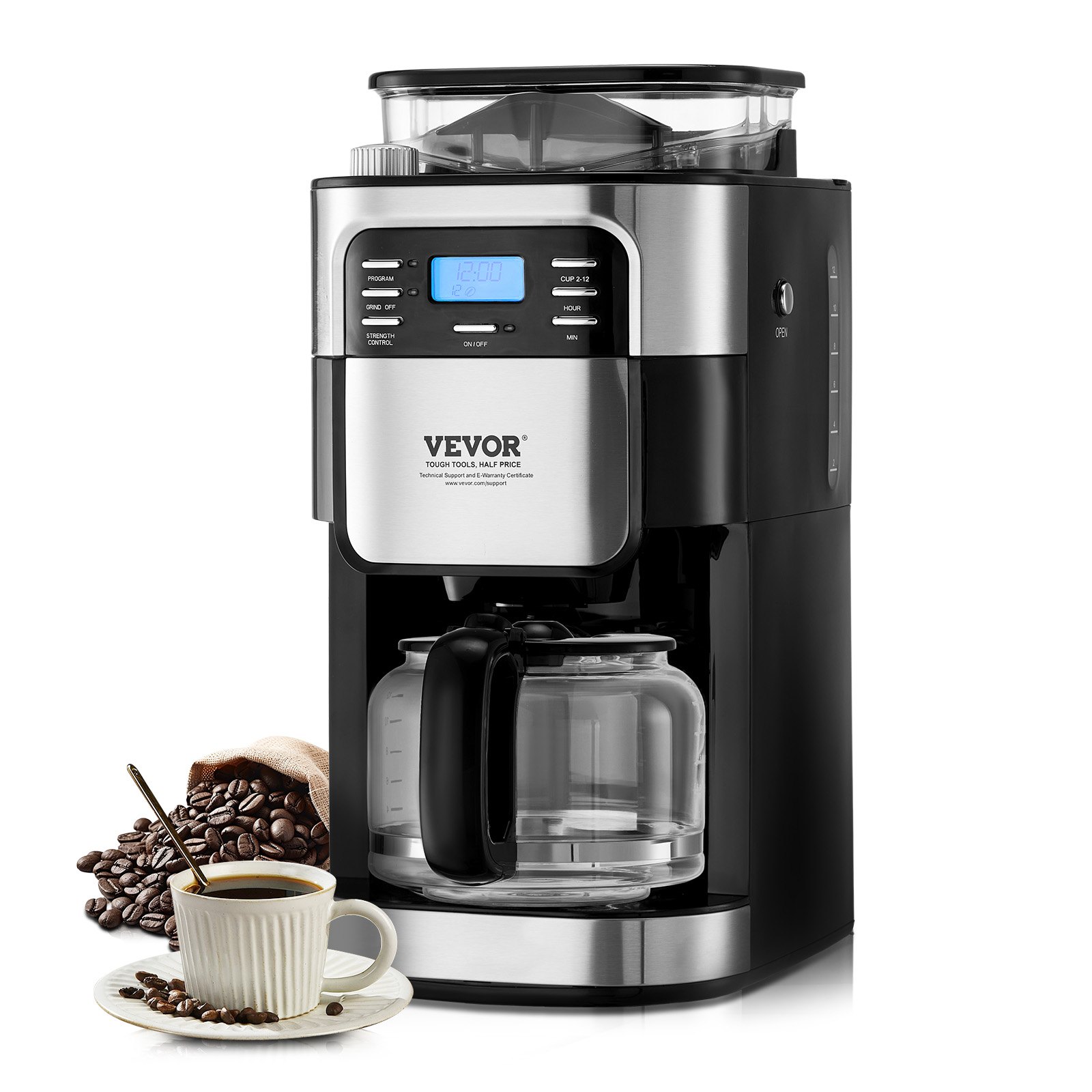 VEVOR 12-Cup Coffee Maker Drip Coffee Machine with 24-Hour Timer for ...