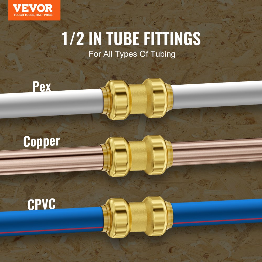 VEVOR 1 2 Inch Brass Pipe Fittings – 12 Push-Fit Connectors