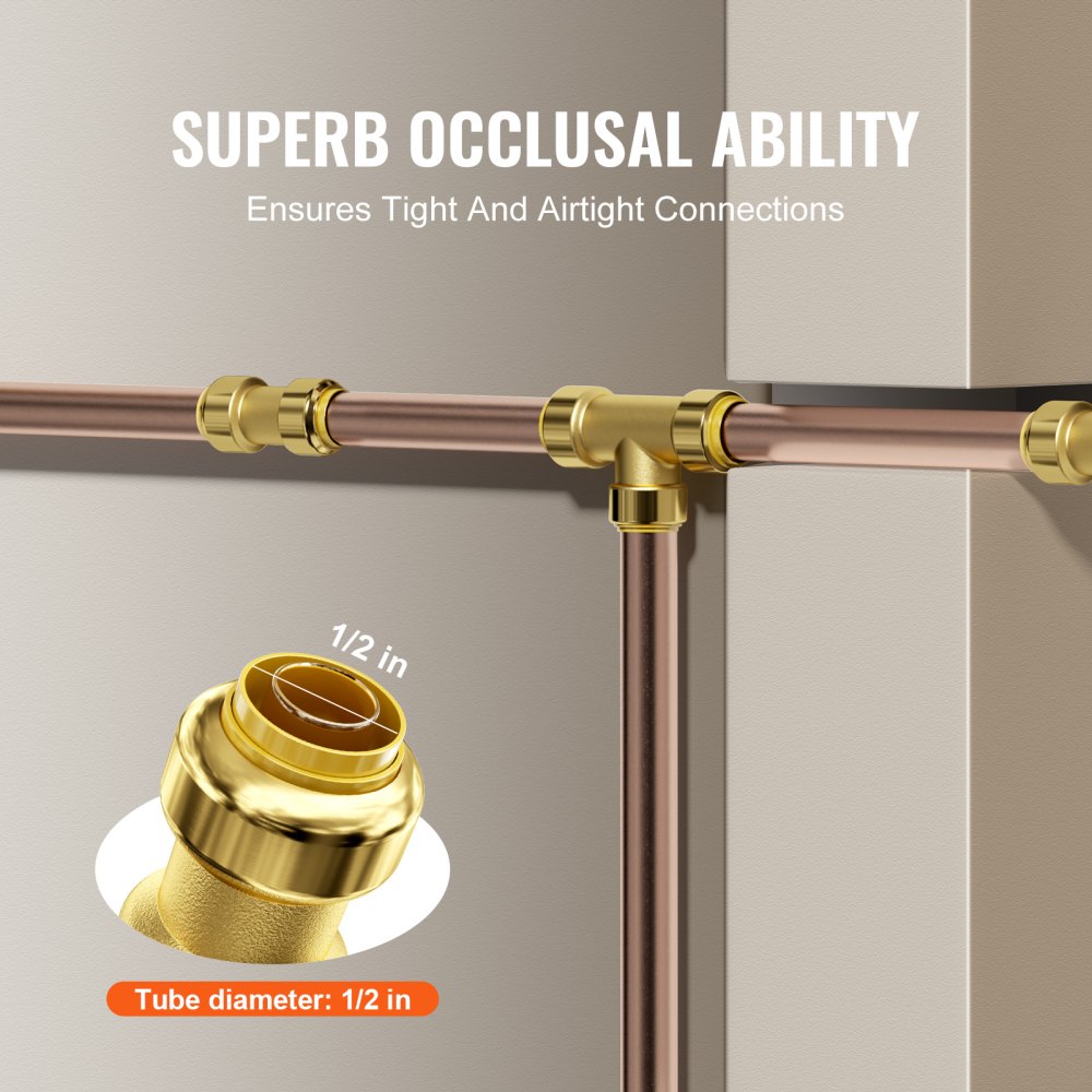 VEVOR 1 2 Inch Brass Pipe Fittings – 12 Push-Fit Connectors