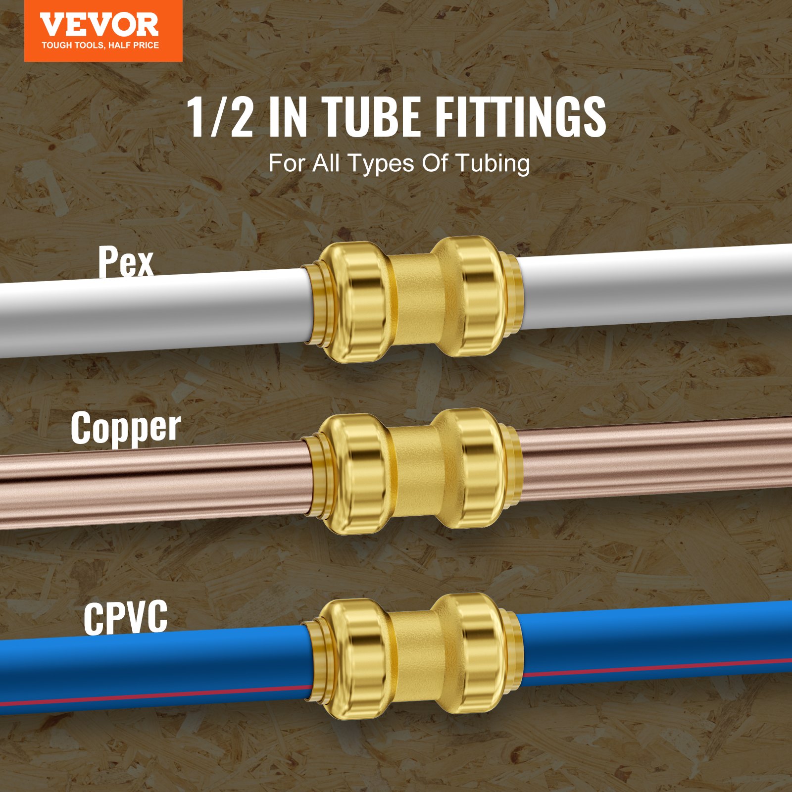 VEVOR 1 2 Inch Brass Pipe Fittings – 12 Push-Fit Connectors