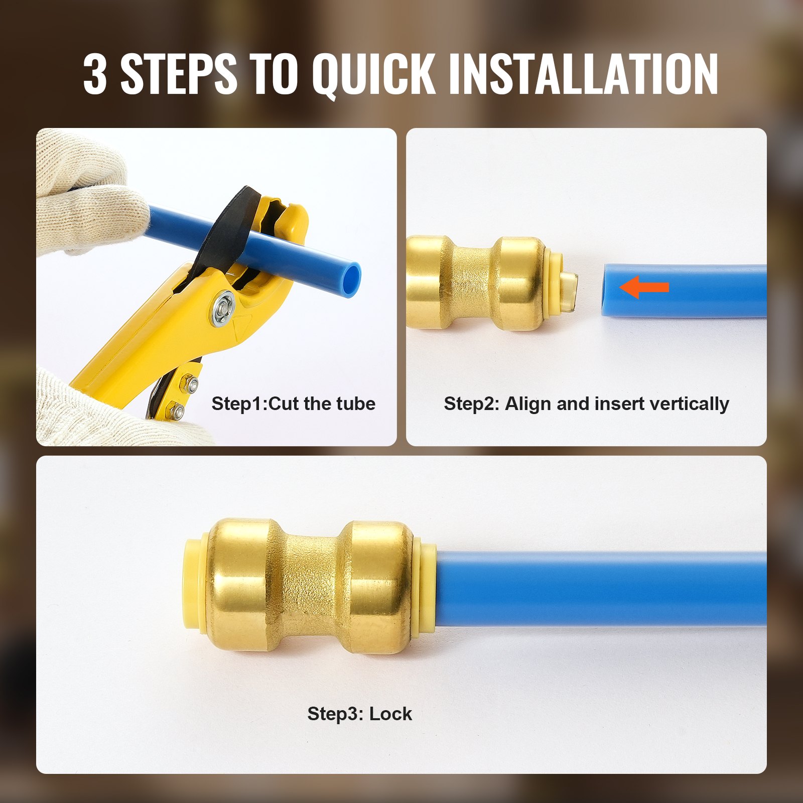 VEVOR 1 2 Inch Brass Pipe Fittings – 12 Push-Fit Connectors