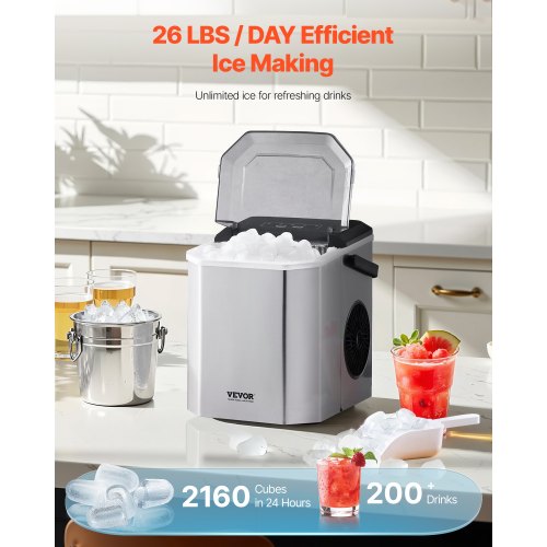 Portable Countertop Ice Maker 26Lbs/24H Self-Cleaning with Scoop Basket ...