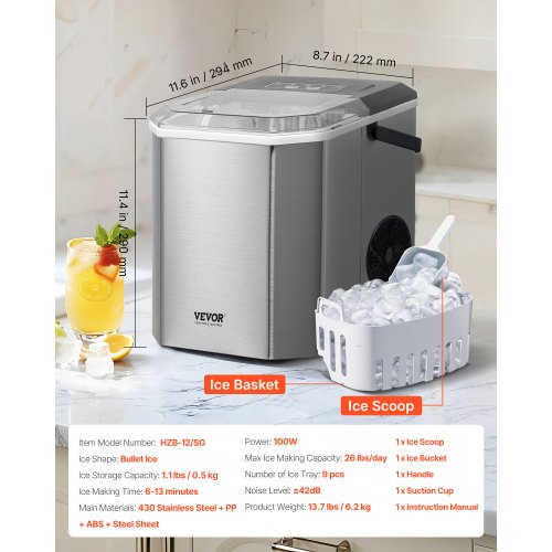 Portable Countertop Ice Maker 26Lbs/24H Self-Cleaning with Scoop Basket ...