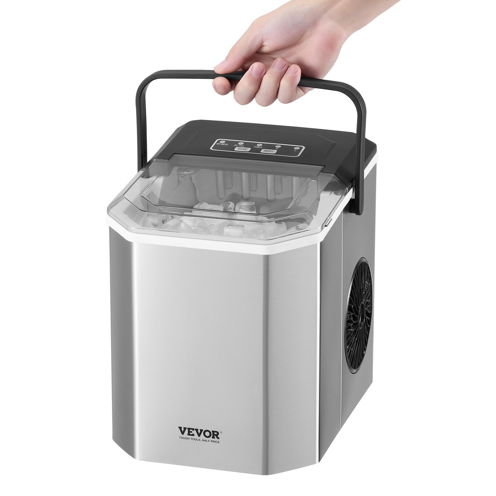 VEVOR Countertop Ice Maker, 9 Cubes Ready in 6 Mins, 26lbs in 24Hrs ...