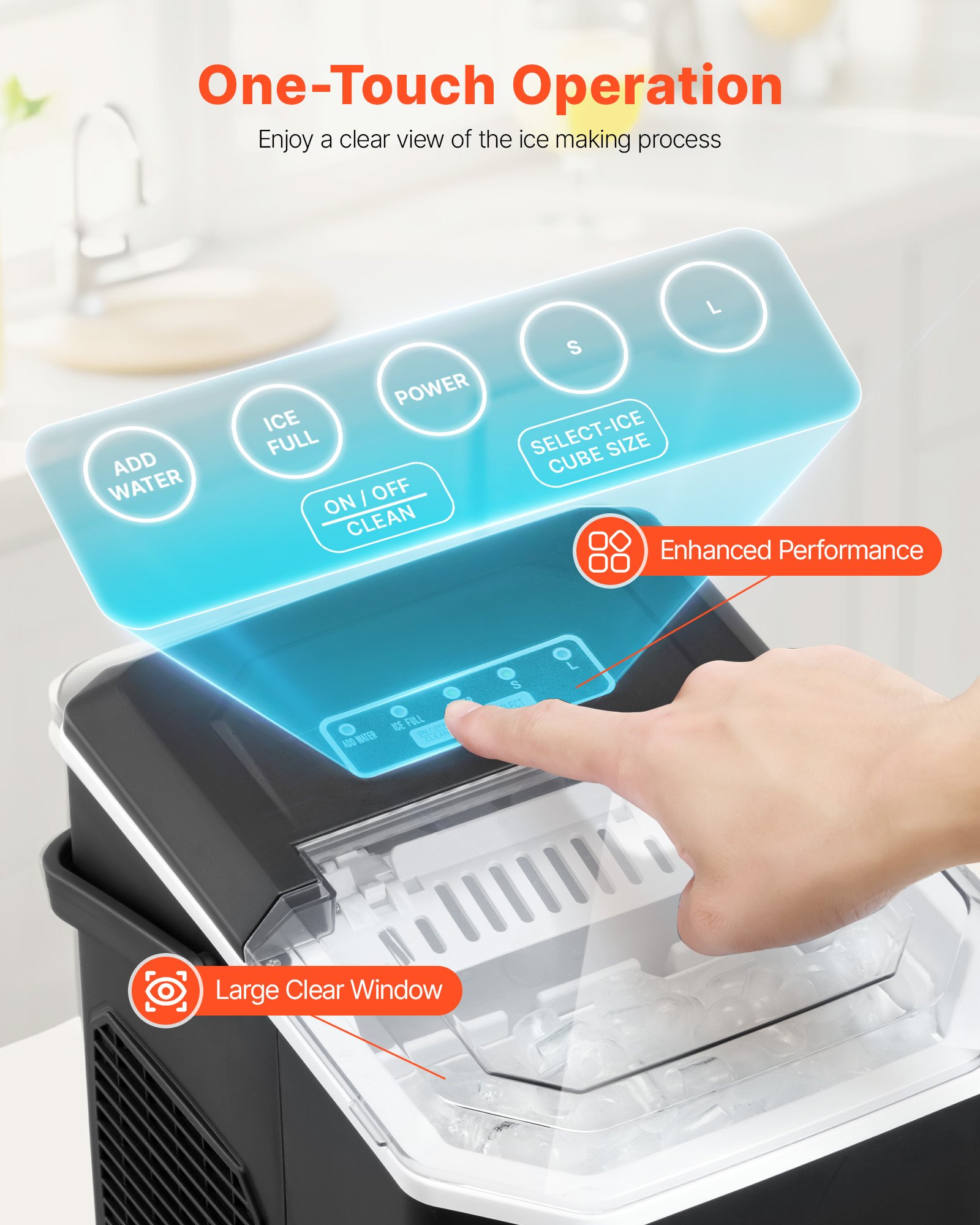 VEVOR Self Cleaning Countertop Ice Maker - 26lbs/day, 42dB