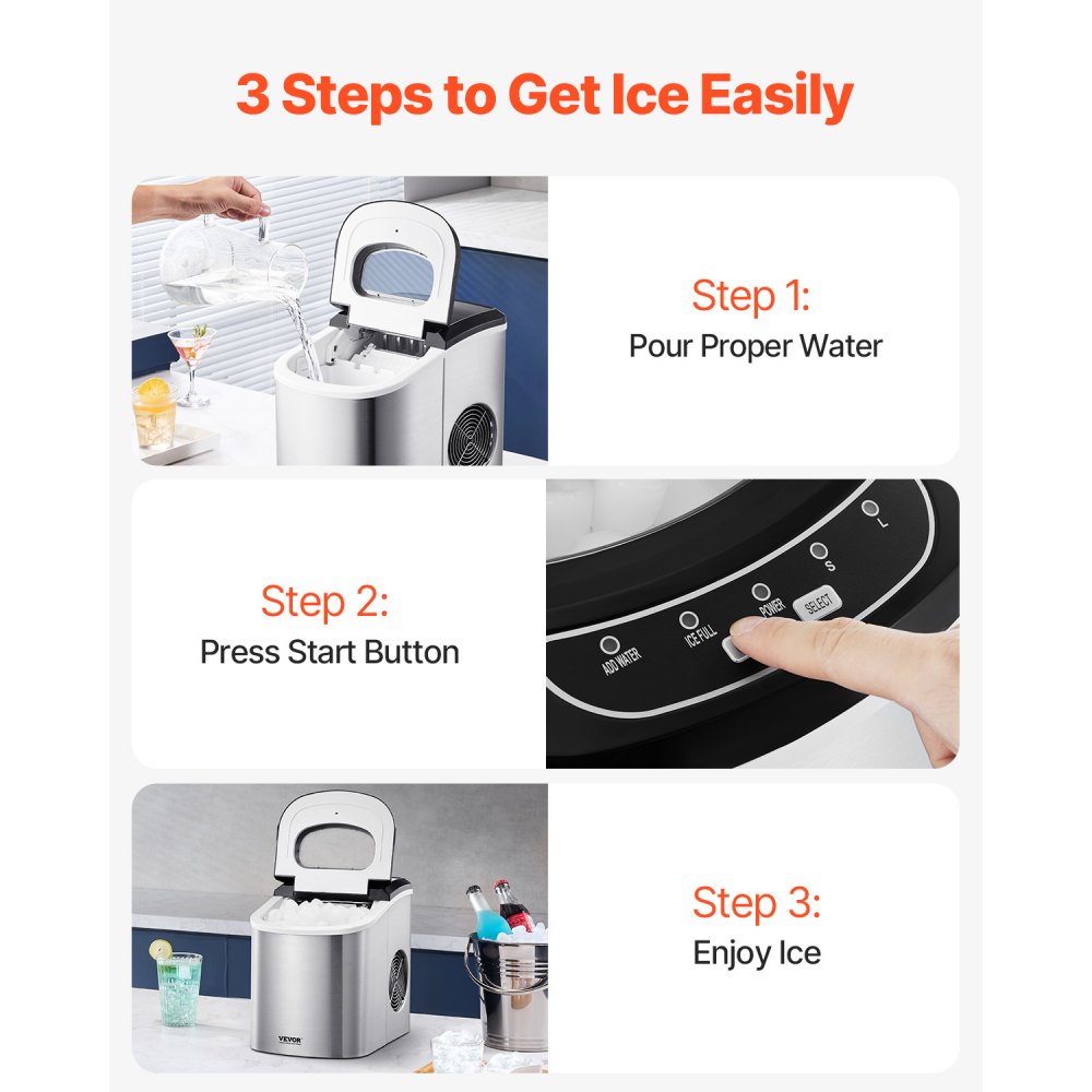 VEVOR Self Cleaning Countertop Ice Maker – Quiet & Fast Ice