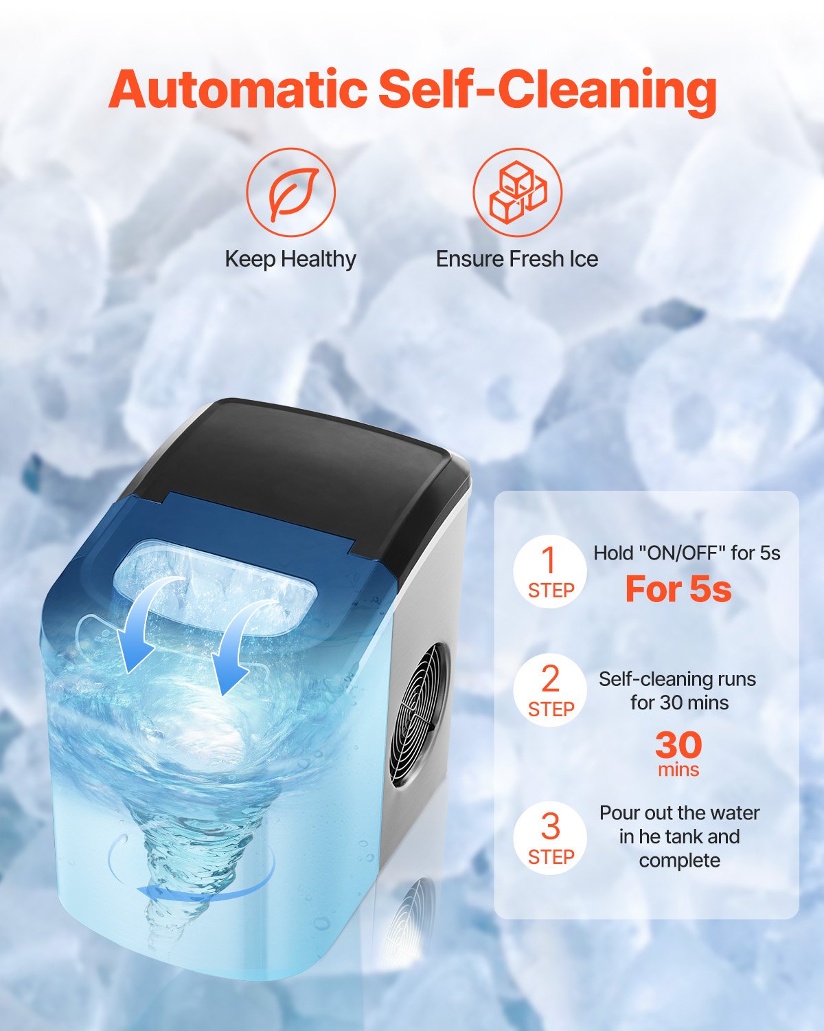 VEVOR Self Cleaning Countertop Ice Maker – Quiet & Fast Ice