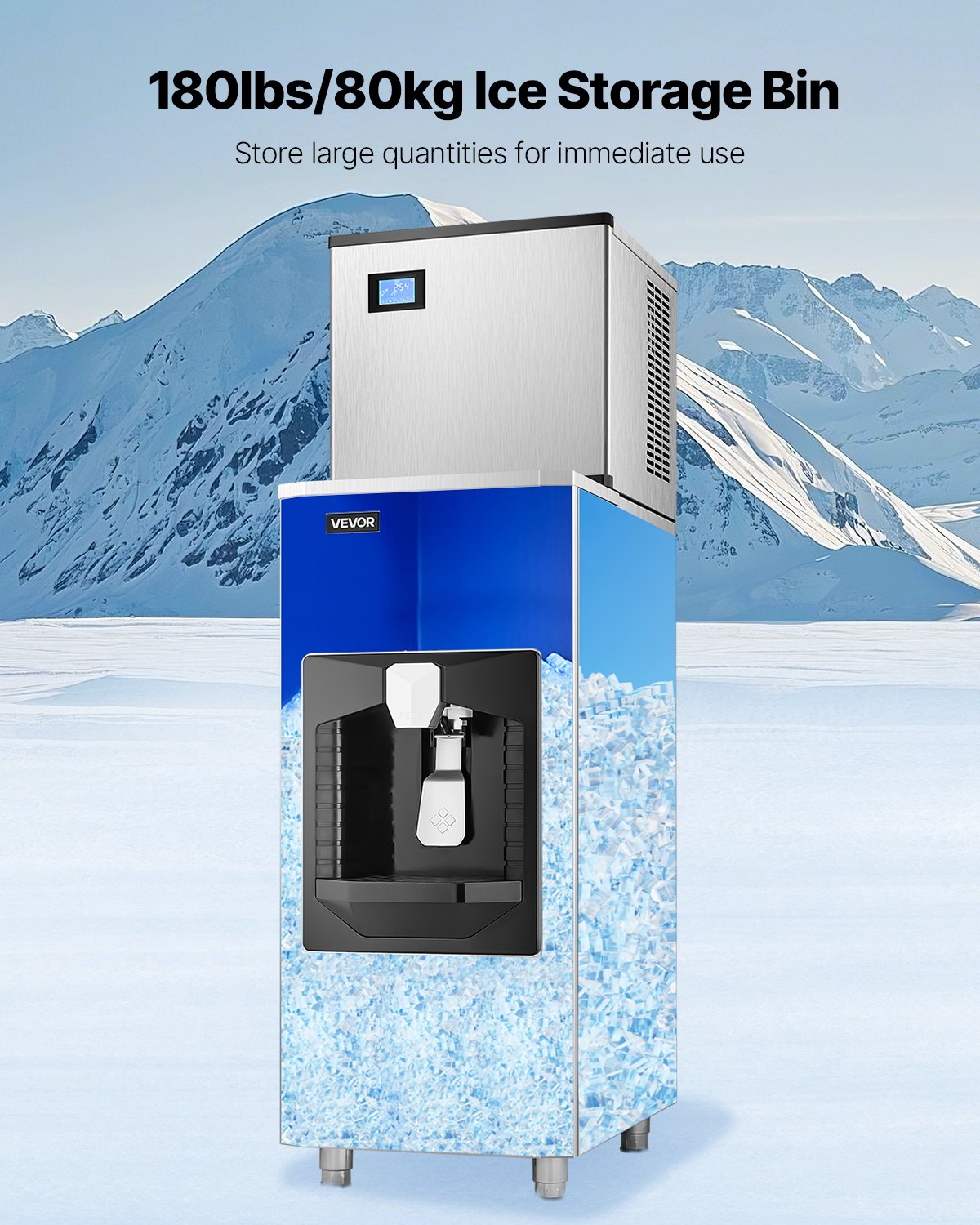 VEVOR Ice Dispenser, Ice Storage Bin with 180 Lbs Storage Capacity, 20 ...