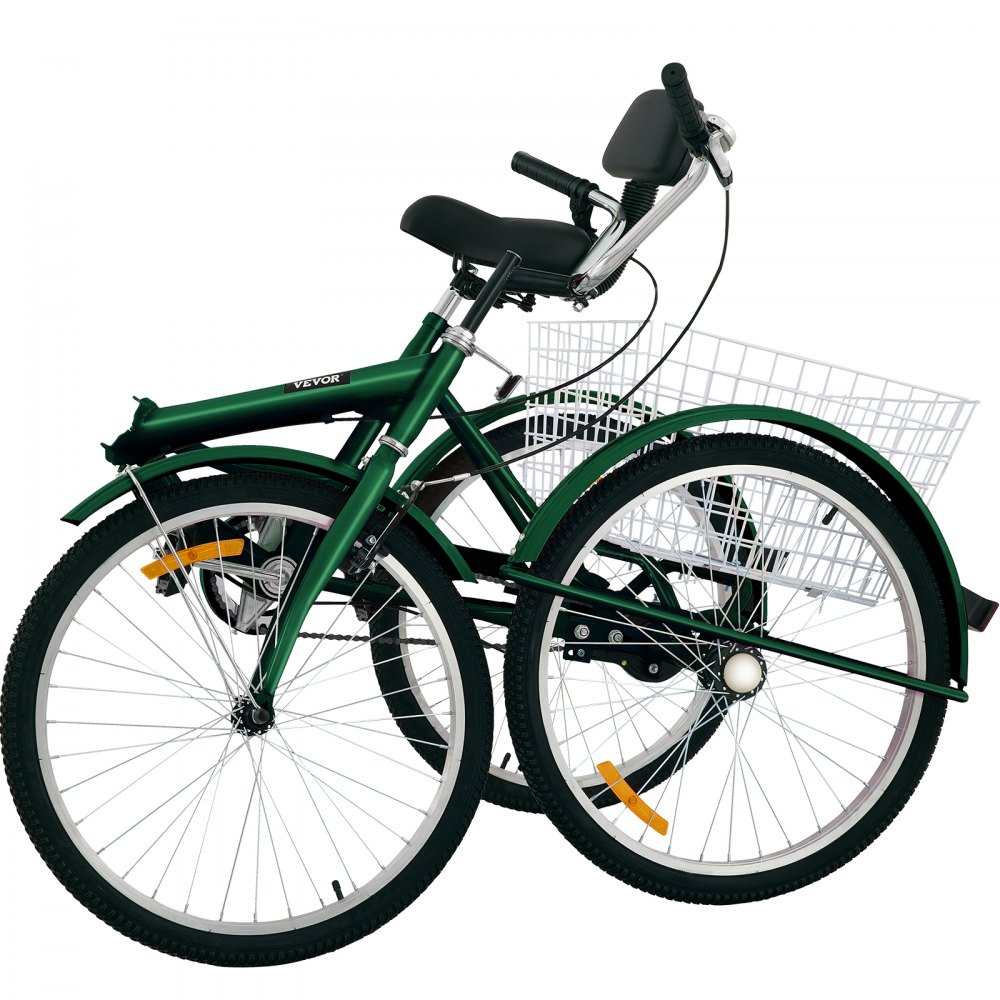 VEVOR Foldable Tricycle 24’’ Wheels, 1-Speed Green Trike, 3 Wheels ...