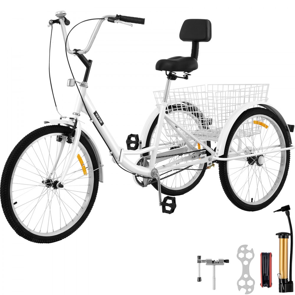 VEVOR Tricycle Adult 24’’ Wheels Adult Tricycle 1-Speed 3 Wheel Bikes ...