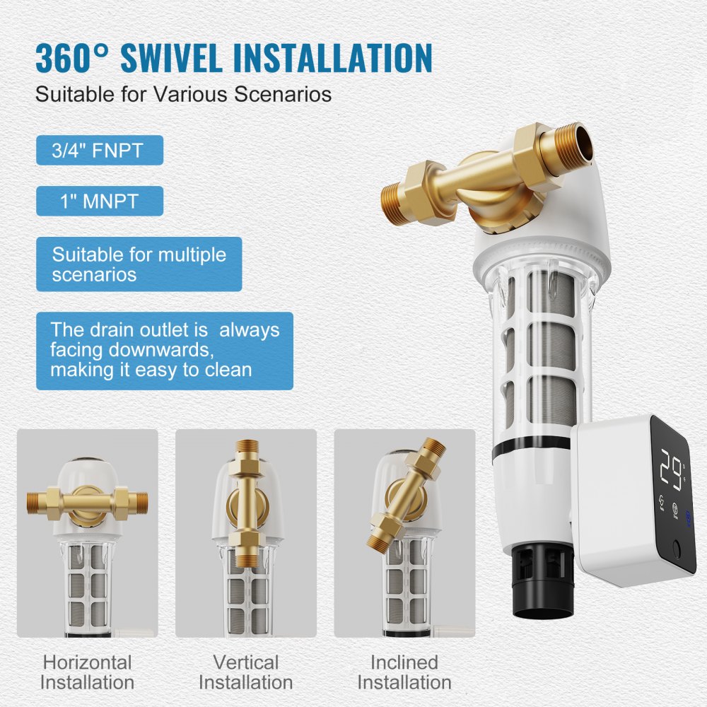 VEVOR Spin Down Filter, 40 Micron Whole House Sediment Filter for Well ...