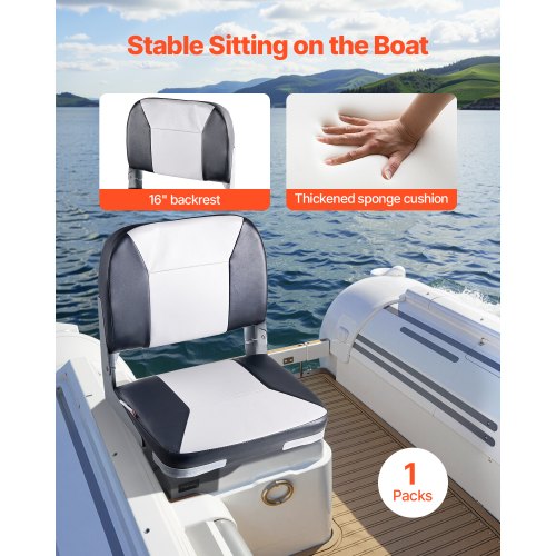 VEVOR Boat Seat Low Backrest Flip Up Boat Seat Sponge Cushion Black ...