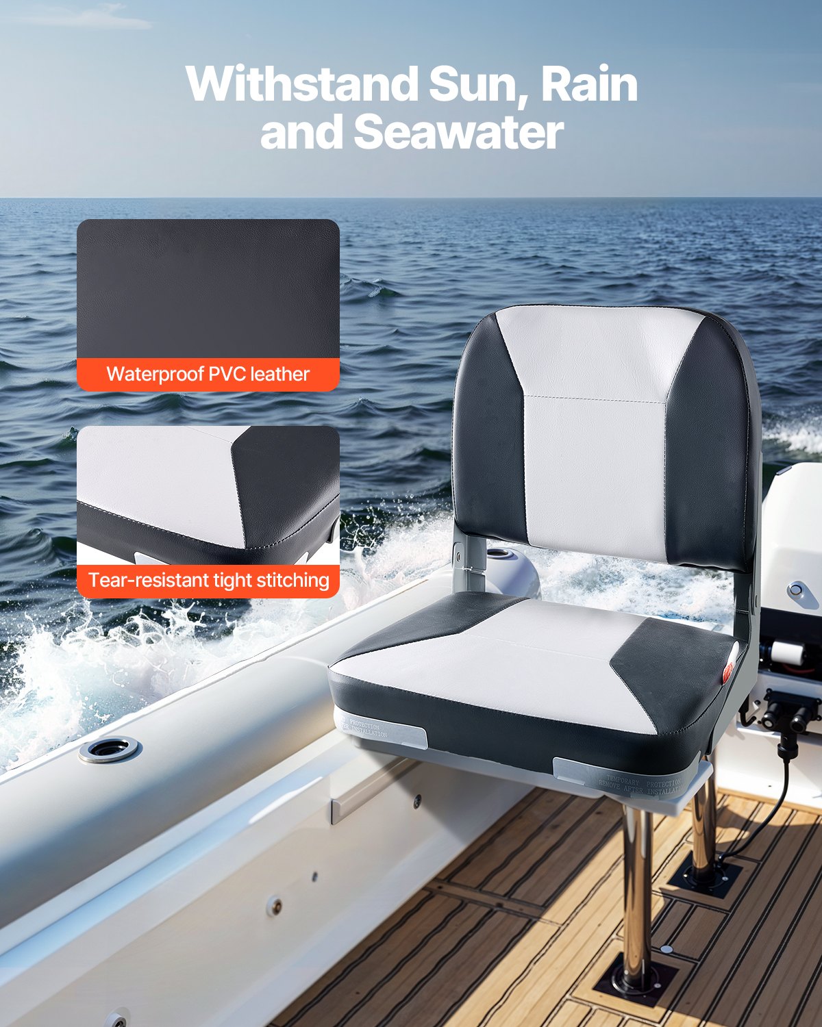 VEVOR Boat Seat, Low Backrest, Folding Fishing Boat Seat with Thickened ...