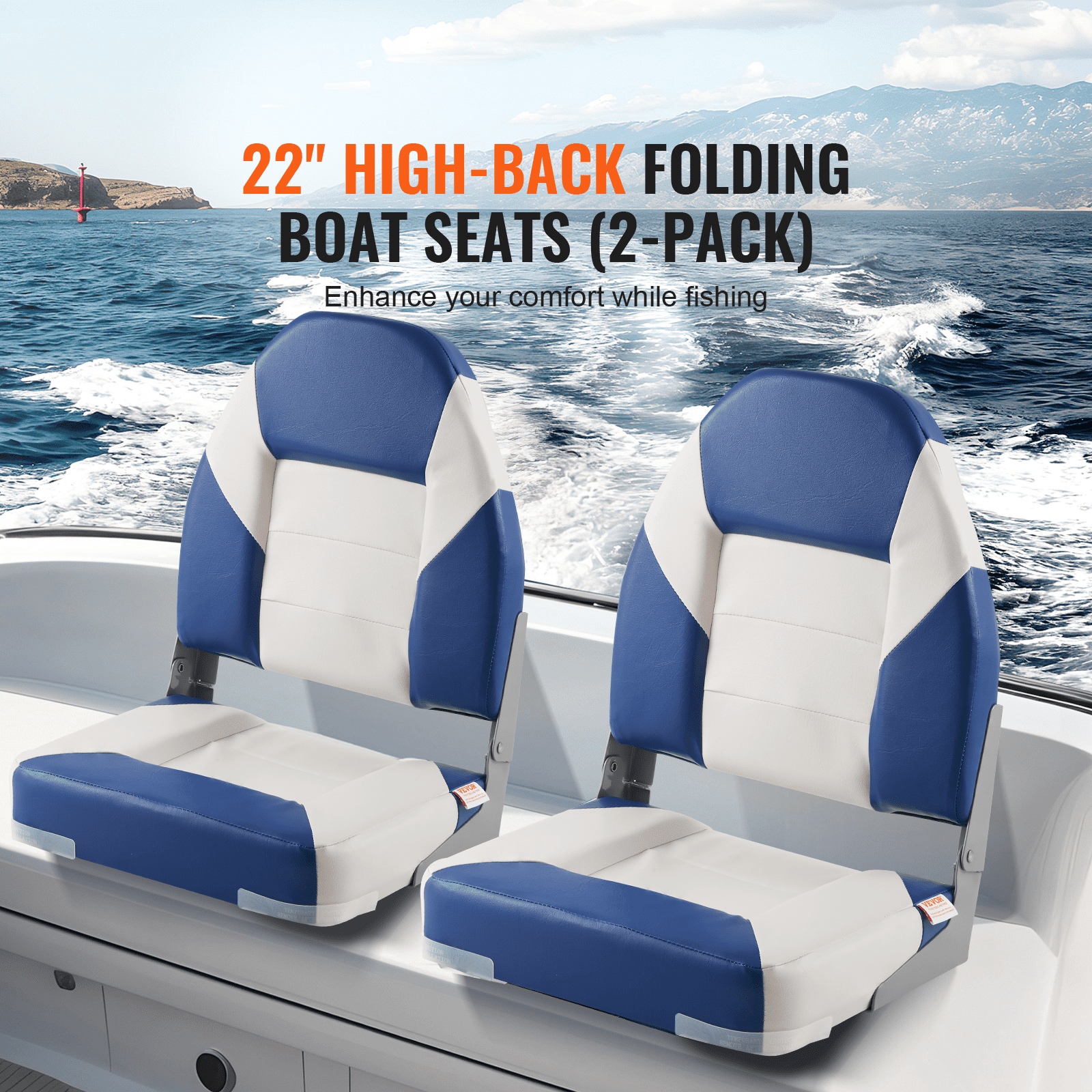 VEVOR Boat Seats, 21.85" High Back Boat Seat, Folding Boat Chair with ...