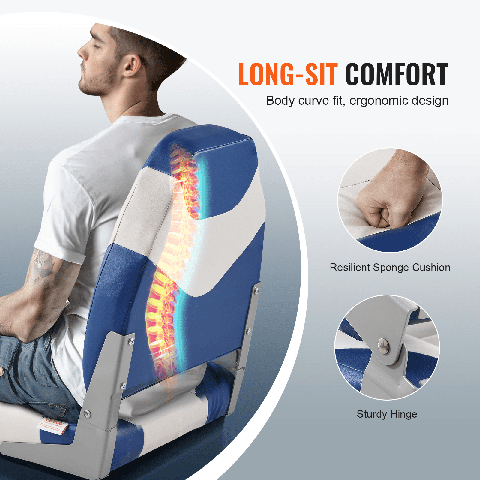 VEVOR Boat Seats, 21.85" High Back Boat Seat, Folding Boat Chair with ...