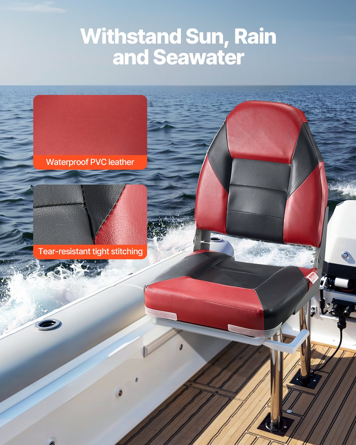 VEVOR Boat Seat, High Backrest, Folding Fishing Boat Seat with ...