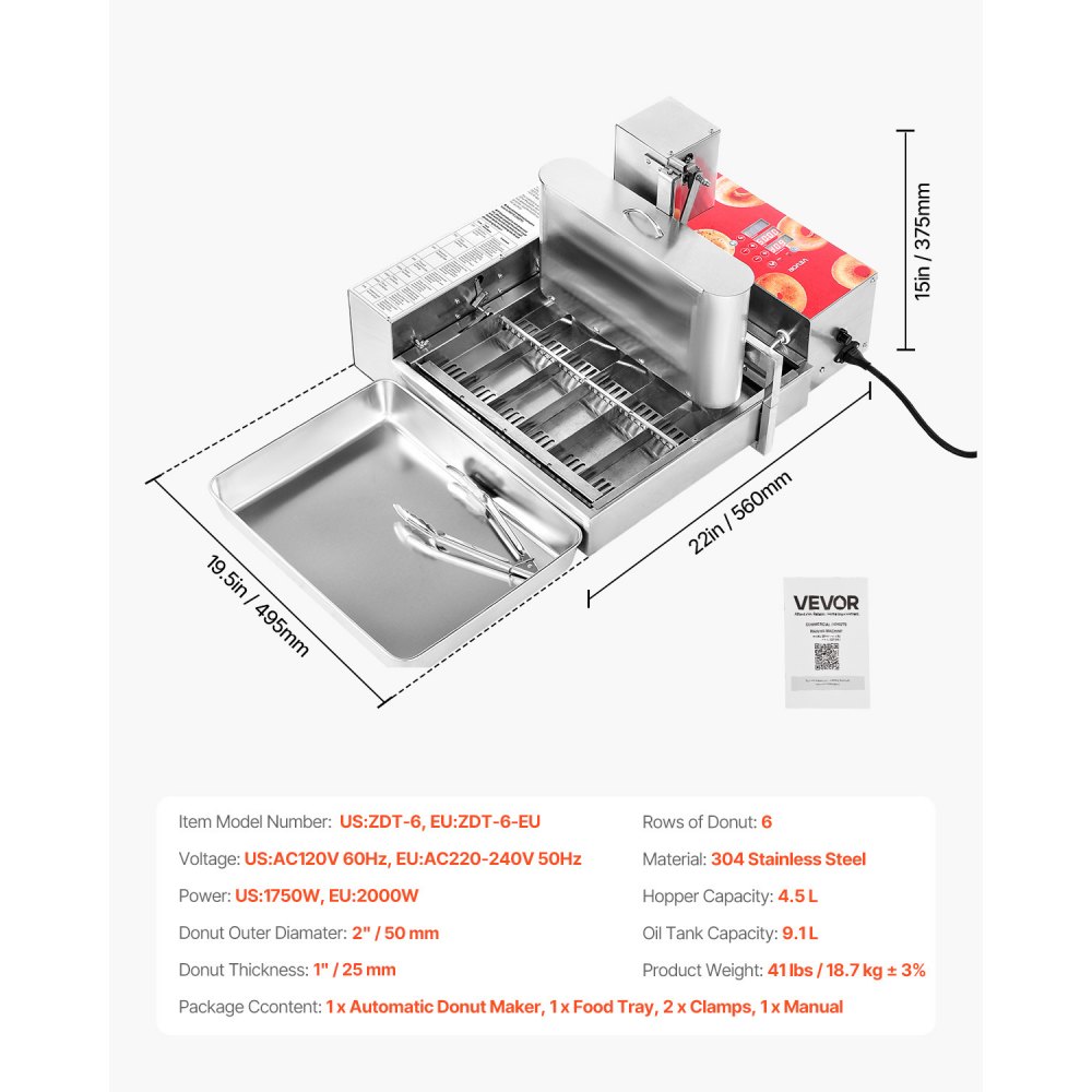 VEVOR Commercial Automatic Donuts Machine, 6 Rows Donuts Making ...