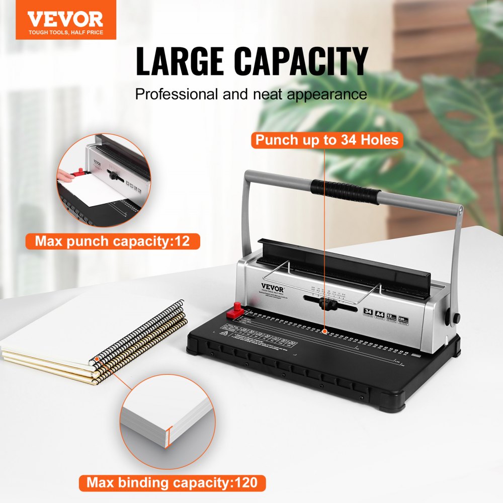 VEVOR Coil Spiral Binding Machine, Manual Book Maker 34-Holes Binding ...