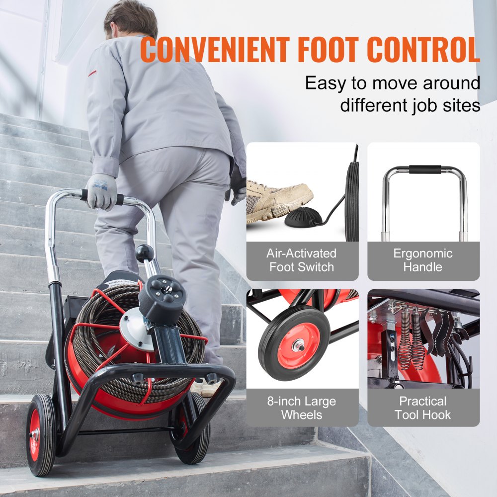 VEVOR Drain Cleaner Machine Electric Drain Auger 100FT x 3/8 In Auto ...