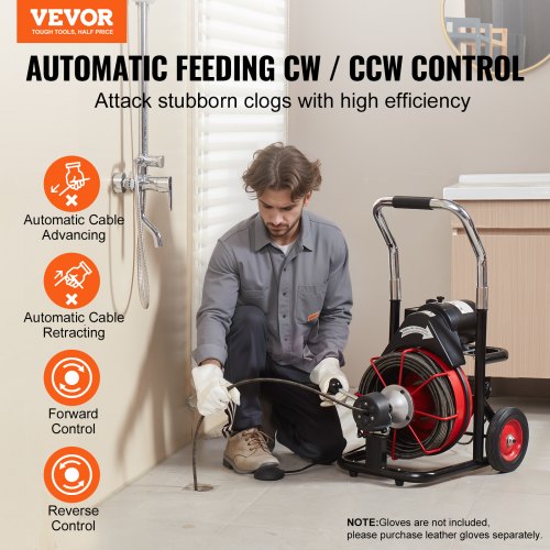 VEVOR Drain Cleaner Machine Electric Drain Auger 100FT x 3/8 In Auto ...