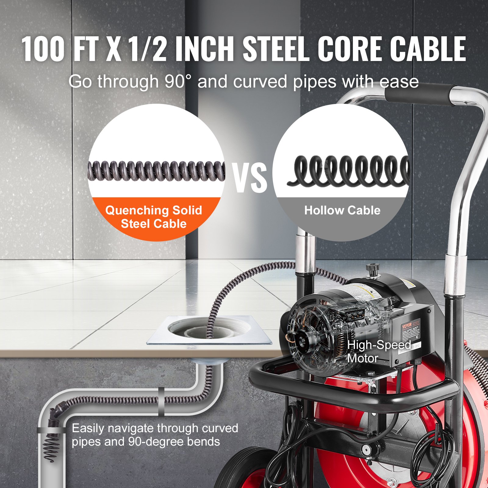 VEVOR Drain Cleaner Machine Electric Drain Auger 100FT x 1/2 In Auto ...