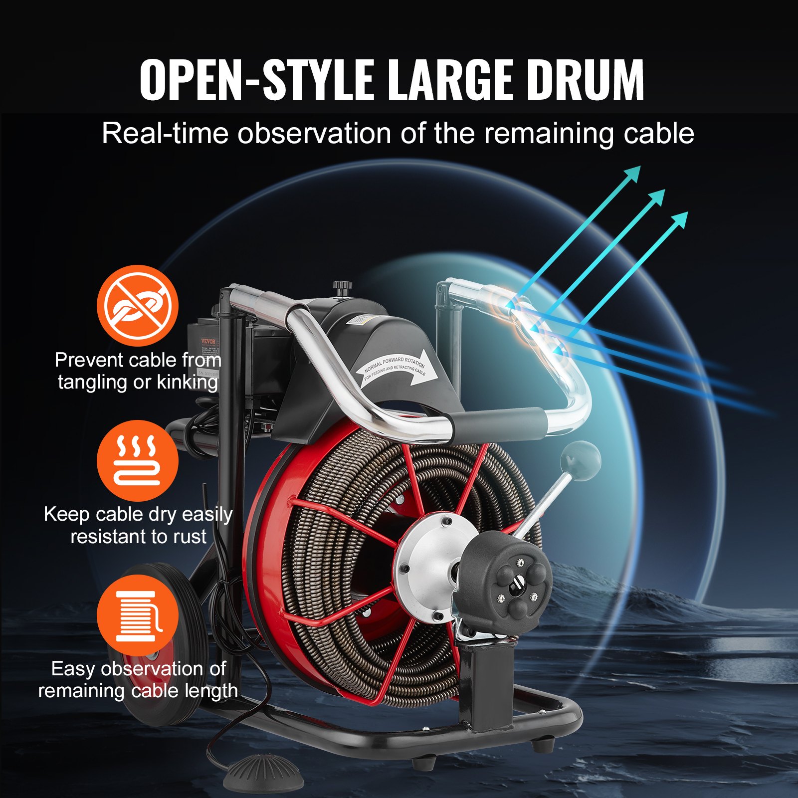 VEVOR Drain Cleaner Machine Electric Drain Auger 100FT x 1/2 In Auto ...