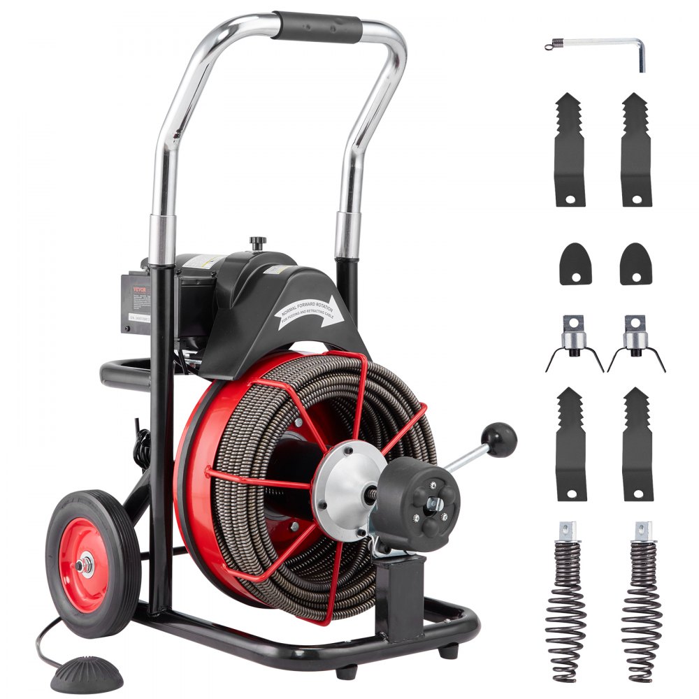 VEVOR Drain Cleaner Machine Electric Drain Auger 100FT x 1/2 In Auto ...