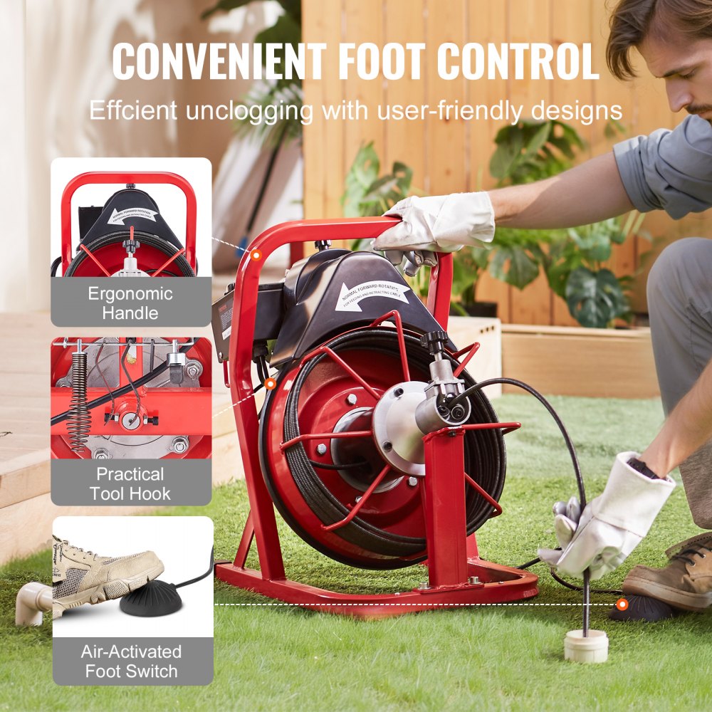 VEVOR Drain Cleaner Machine Electric Drain Auger 50FT x 3/8 In Auto ...