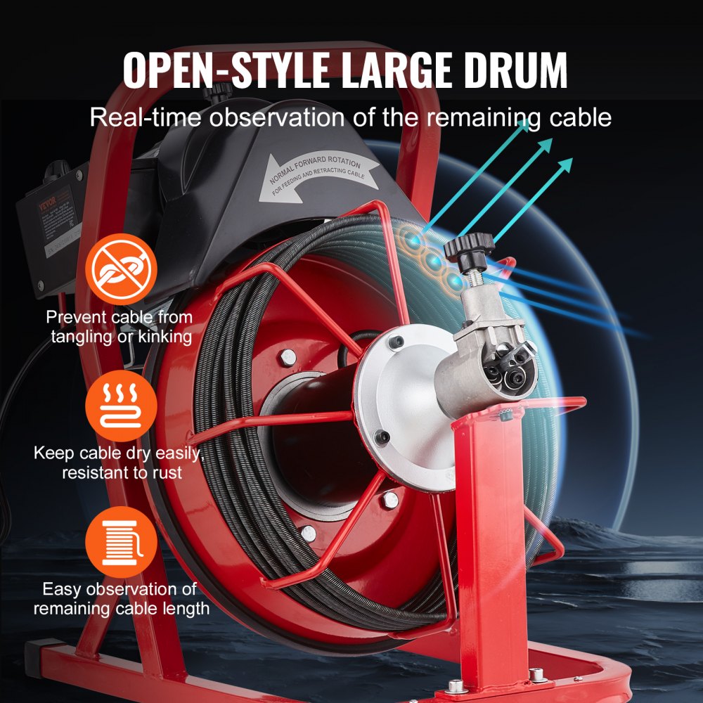 VEVOR Drain Cleaner Machine Electric Drain Auger 1524 cm x 0.95 cm Auto ...