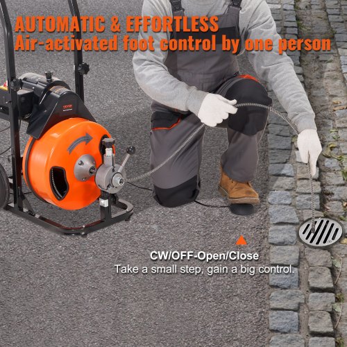 VEVOR Drain Cleaner Machine 75 FT X 1/2 Inch, Sewer Snake Machine Auto ...