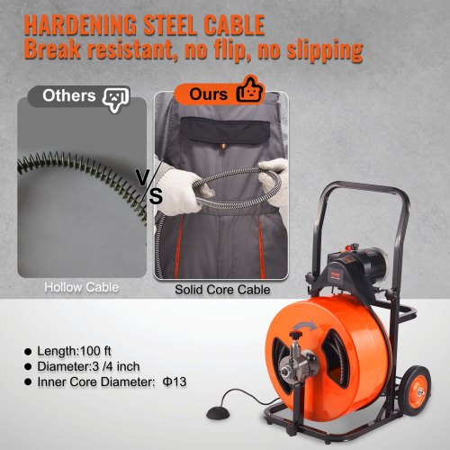 Sewer Snake VEVOR 100ft Electric Drain Cleaner Machine - 1/2" Auto-Feed ...