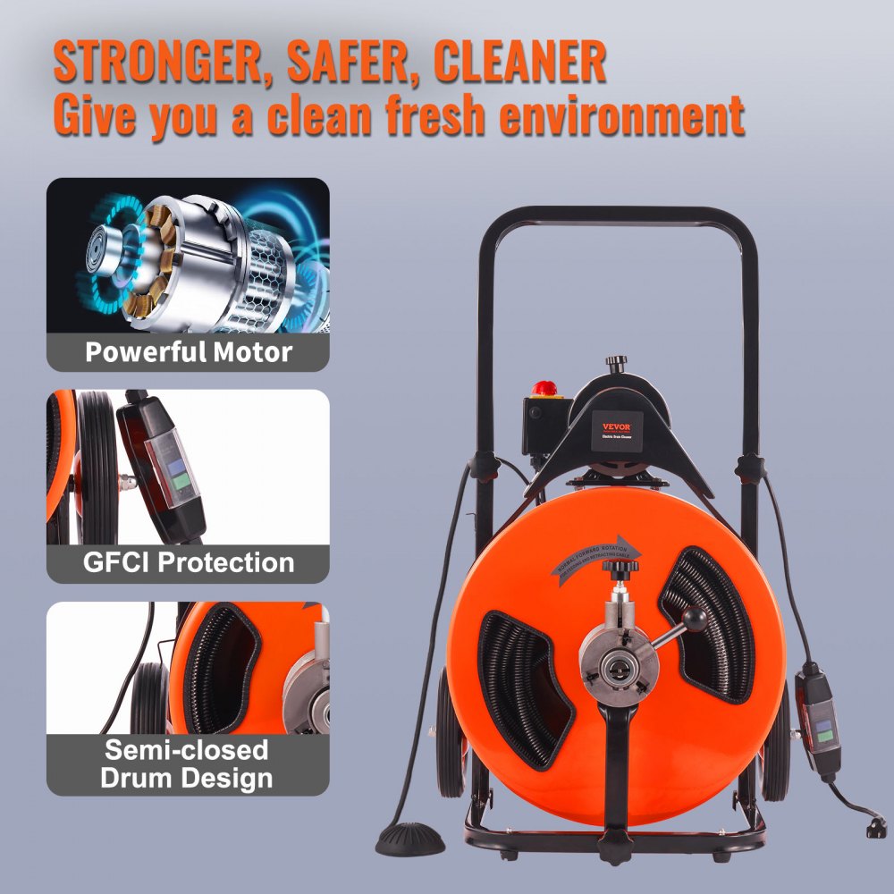 VEVOR Drain Cleaning Machine 100FT x 3/4 Inch, Sewer Snake Machine Auto ...