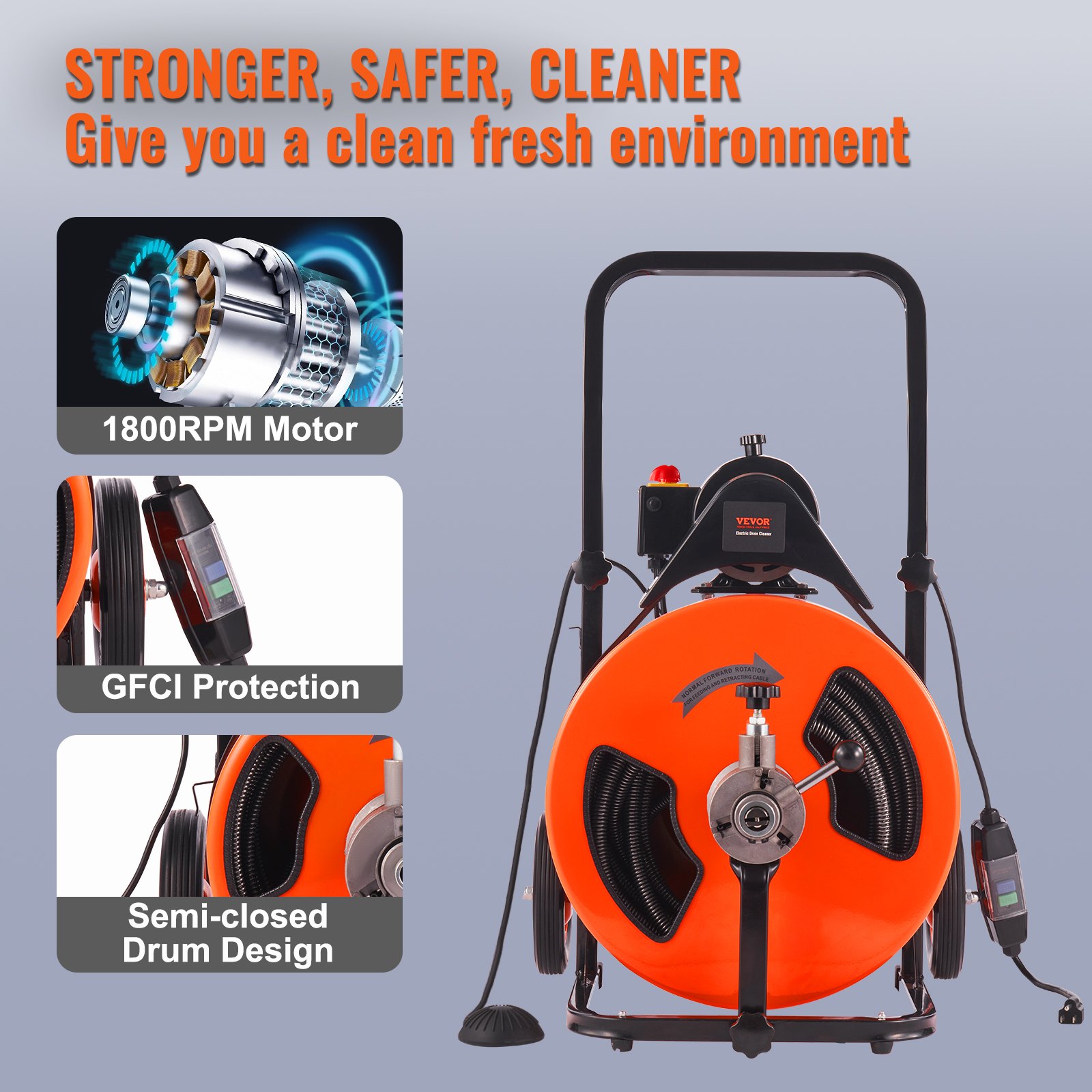 VEVOR Drain Cleaning Machine 100FT x 3/4 Inch, Sewer Snake Machine Auto ...