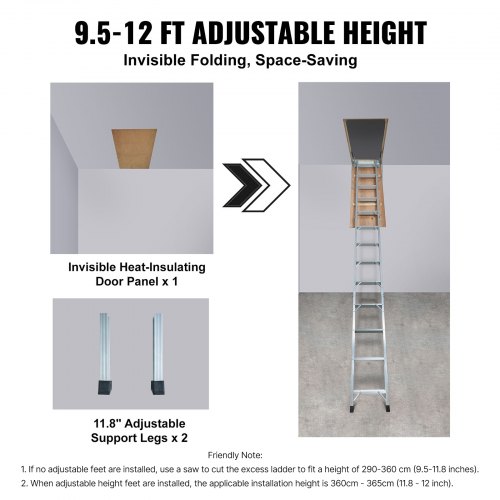 VEVOR Attic Ladder Foldable, 350-pound Capacity, 22.5" x 63", Multi ...