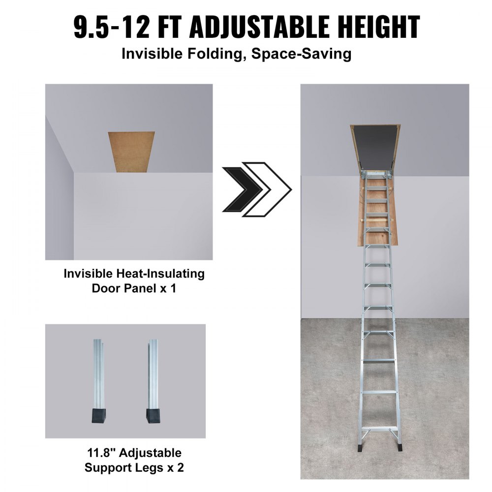 VEVOR Attic Ladder Foldable, 350-pound Capacity, 22.5" x 63", Multi ...