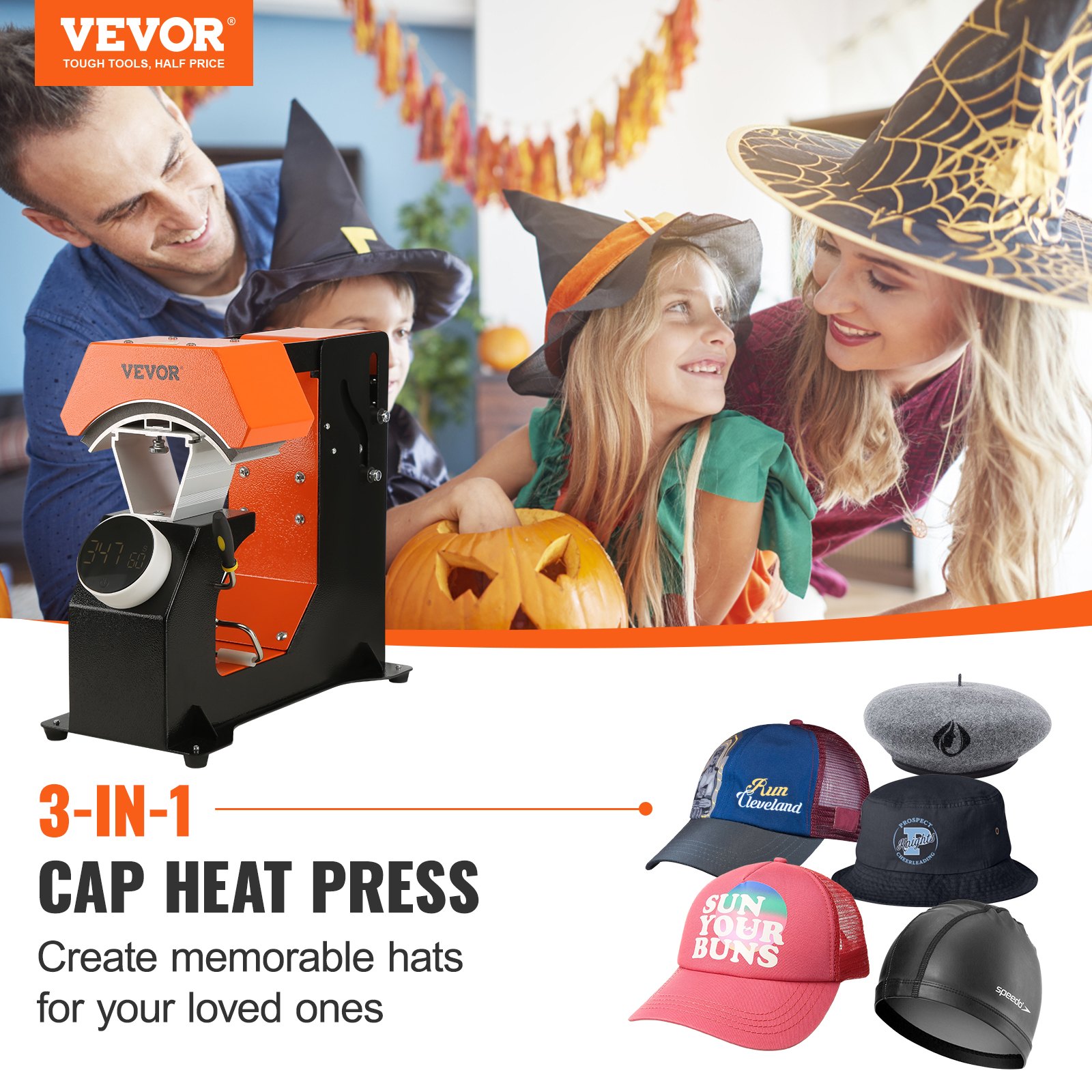 VEVOR Hat Heat Press Auto Cap Heat Press 3 Heating Pads Sublimation ...
