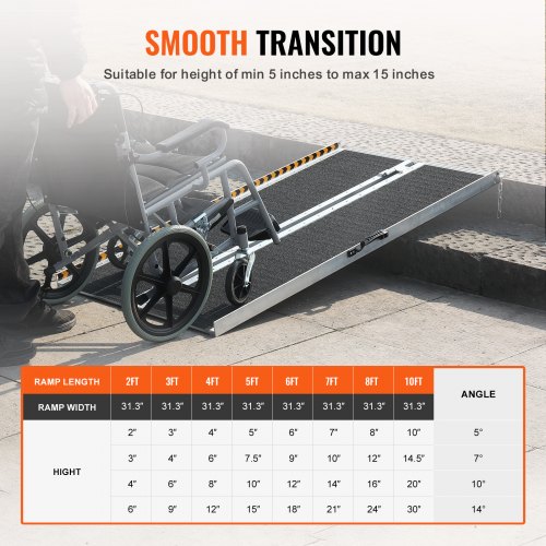 VEVOR Portable Wheelchair Ramp, 5 ft 800 lbs Capacity, Non-Slip ...