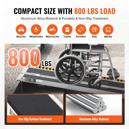VEVOR Portable Wheelchair Ramp, 6 ft 800 lbs Capacity, Non-Slip ...