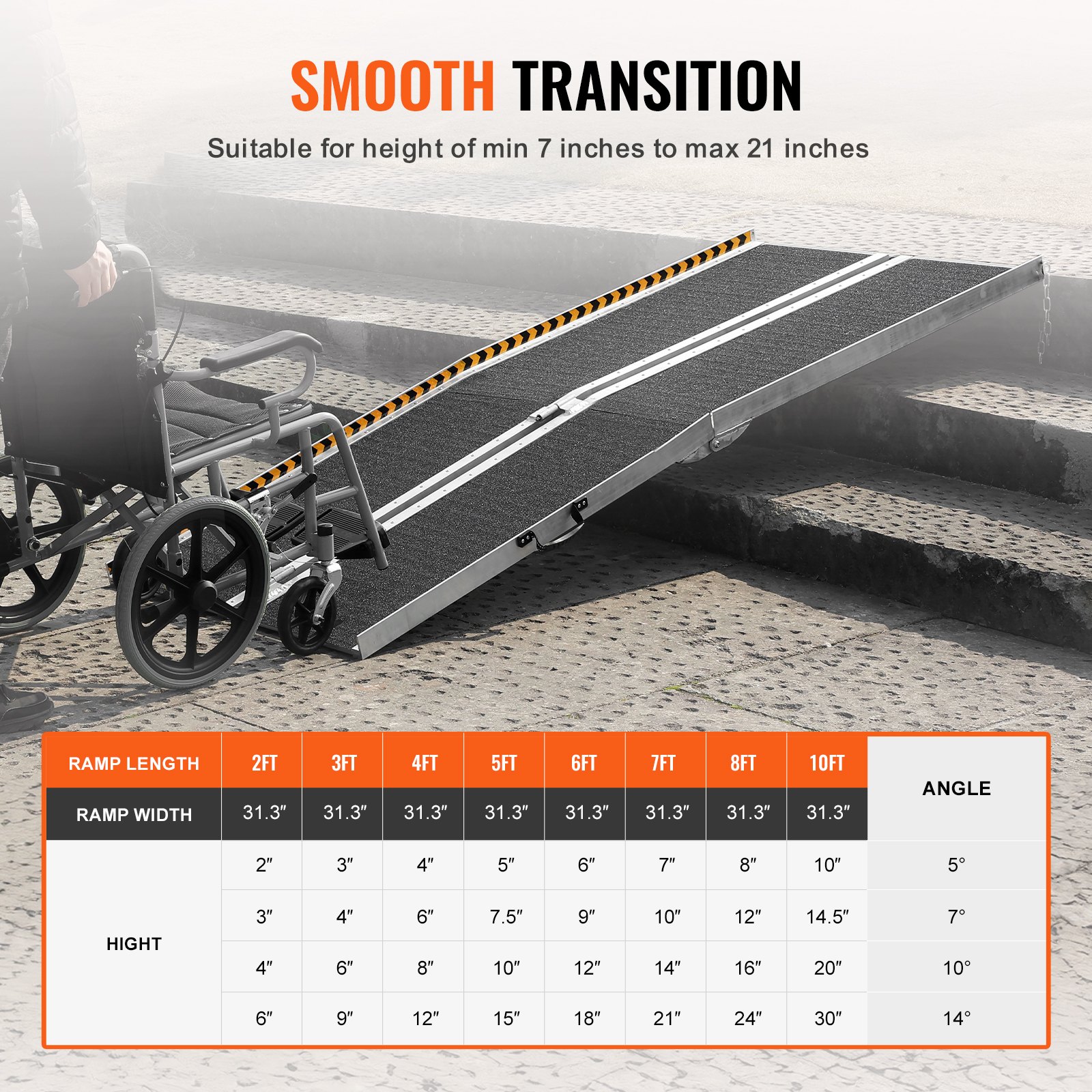 VEVOR Portable Wheelchair Ramp, 7 ft 800 lbs Capacity, Non-Slip ...