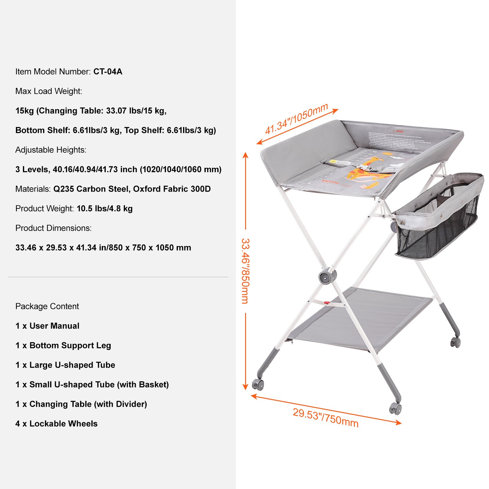 VEVOR Baby Changing Table, Folding Diaper Changing Station with ...